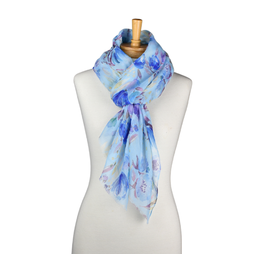 THSS2571: Blue: Watercolour Floral Scarf - Taylor Hill Scarves & Co.